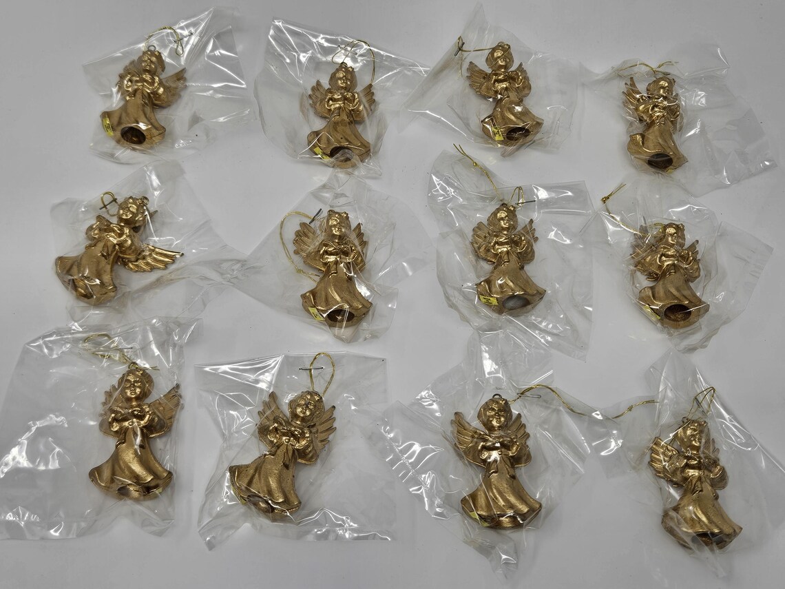 Pack of 12 Vintage Miniature 2" Gold Plastic Angel With Accordion or ...