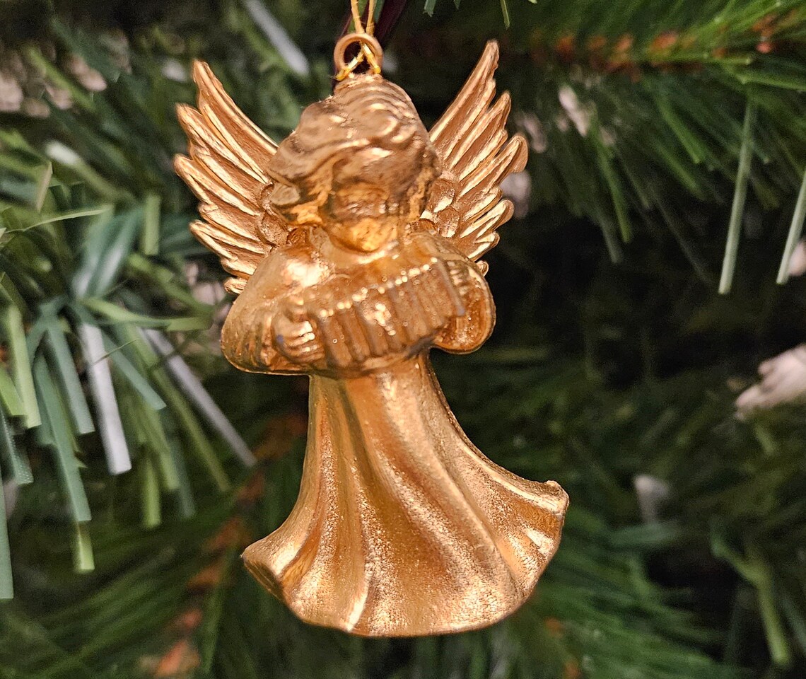 Pack of 12 Vintage Miniature 2" Gold Plastic Angel With Accordion or ...