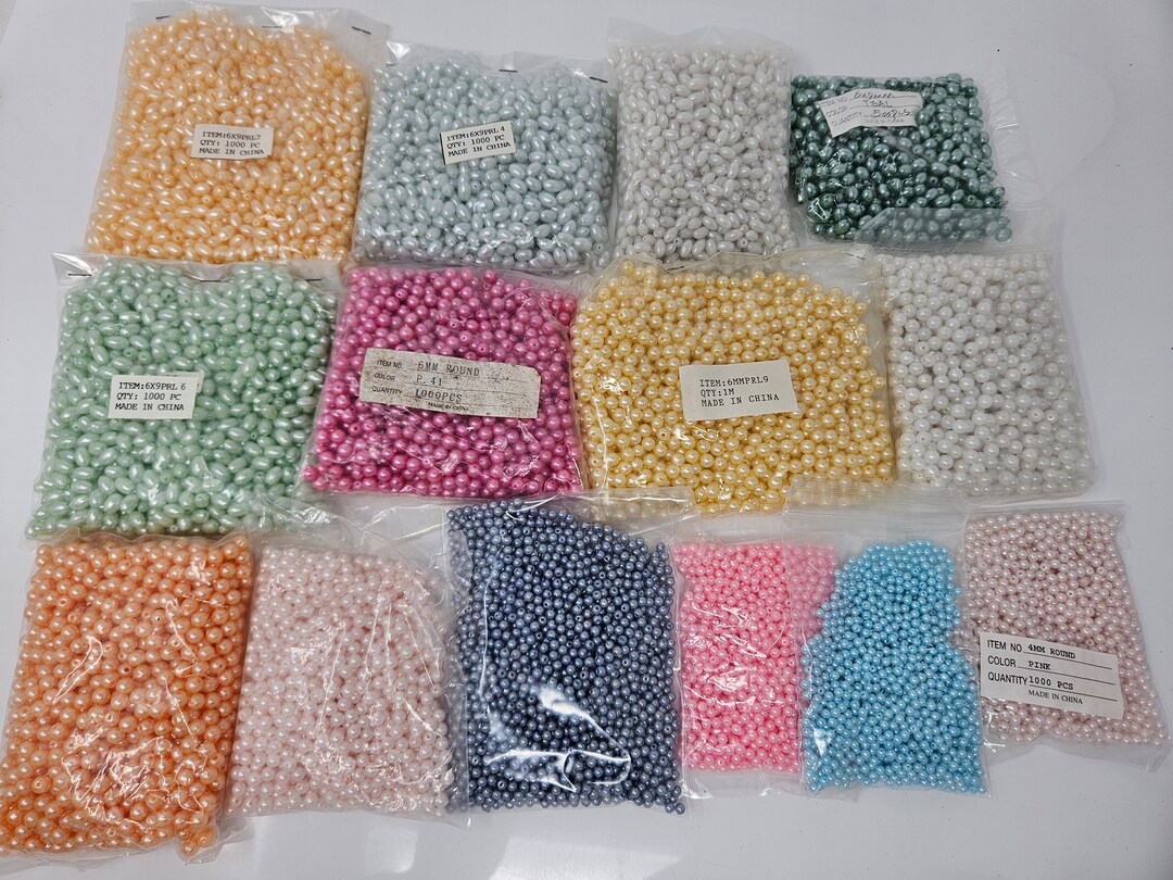 Lot of 4mm to 6mm Assorted Pastel Plastic Pearls, Round and Oval Beads ...