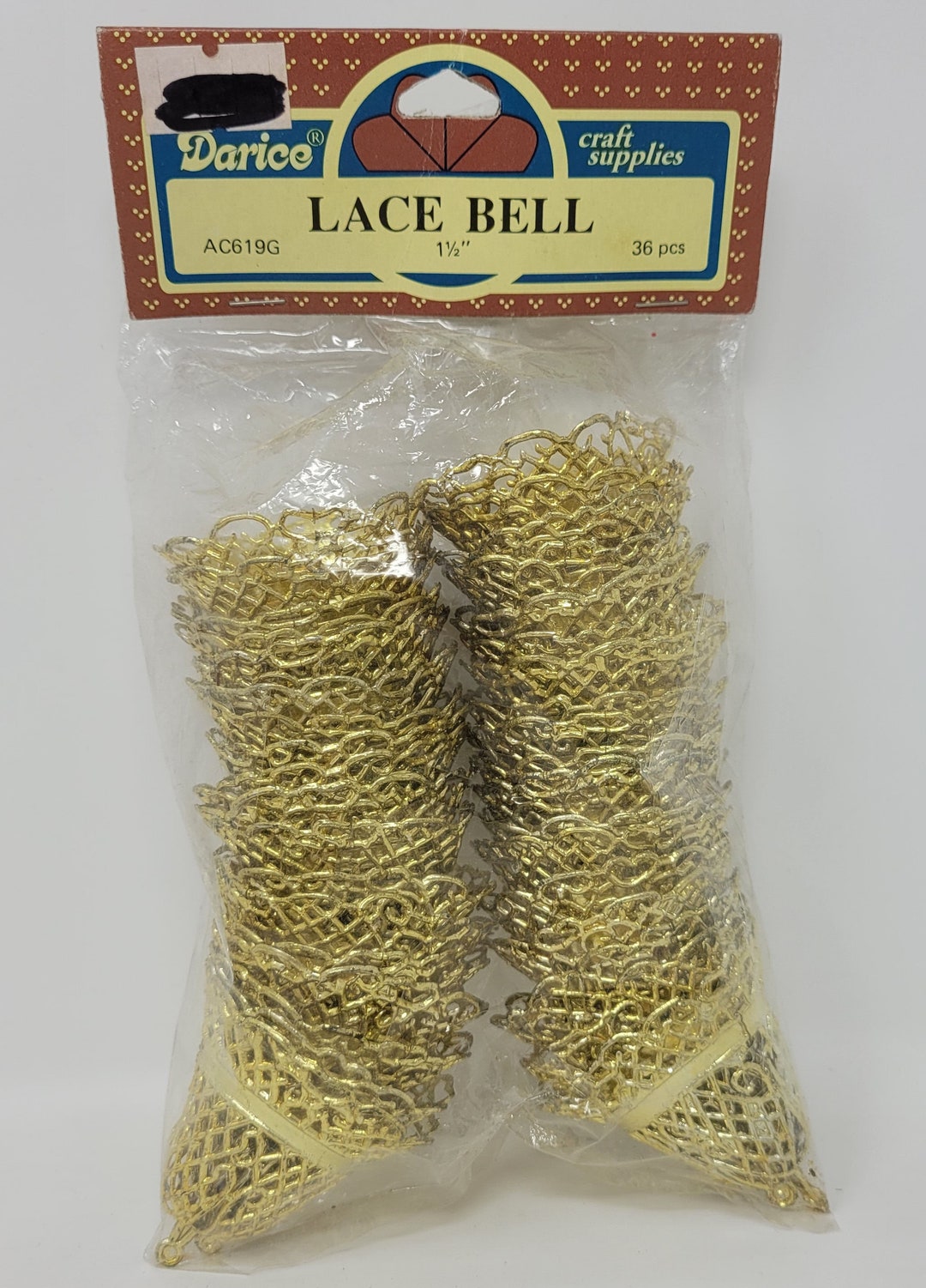 Pack of 36 Darice VTG Gold Plastic Lace Mesh Filigree Bells for ...