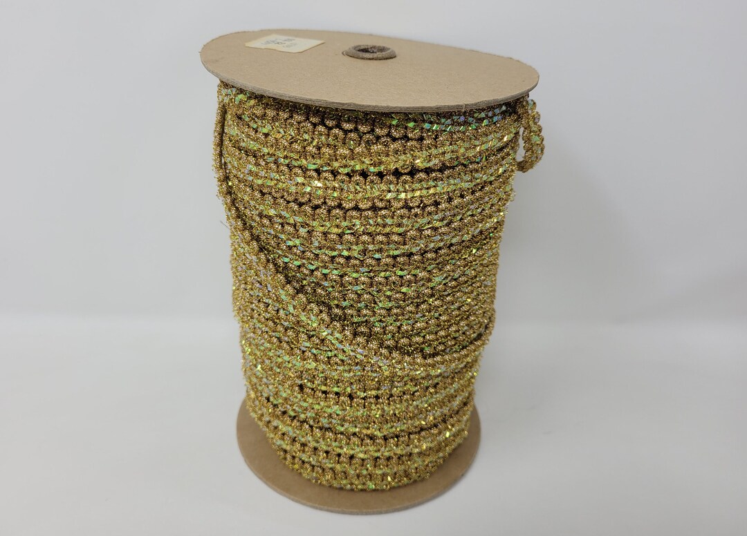 Bulk Spool Vintage Fancy Metallic Gold Tinsel 10mm 3/8" Braided Picot ...
