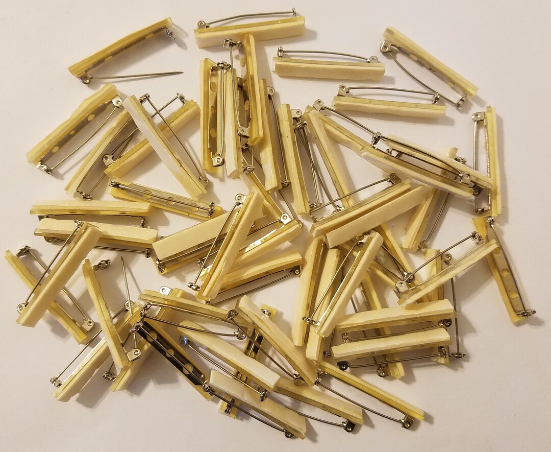 50 Pcs 1.5" 1-1/2" Bar Pin Backs + Self Adhesive Sticky Strip for ...
