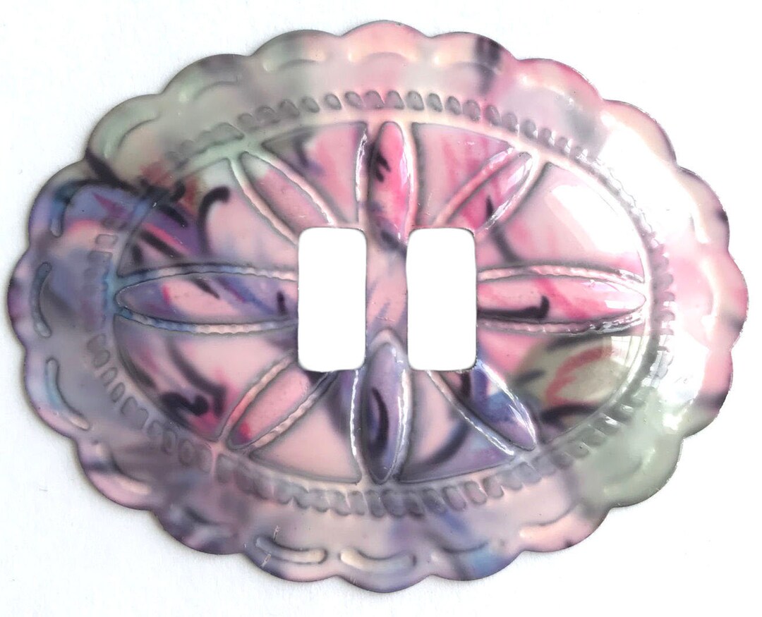10 Pcs Pink & Purple Scalloped Oval Metal Western Cowgirl Bolo Slotted ...