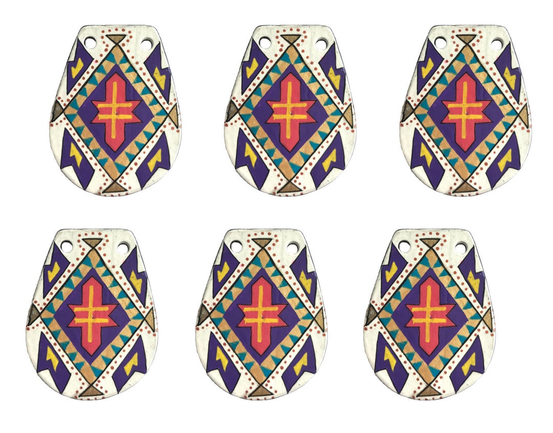 6 Pcs Large White Painted Peruvian Terra Cotta Clay Native Tribal Craft ...