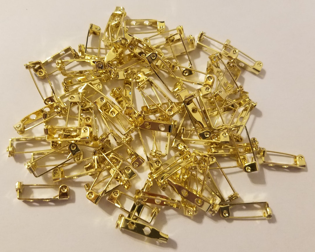 100 Pcs Gold Tone Metal 20mm 3/4" Locking Catch Bar Pins Craft Jewelry ...