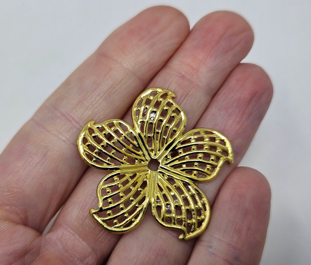 10 Pcs Gold Tone Metal Filigree Flower Charms Craft Accents Jewelry ...