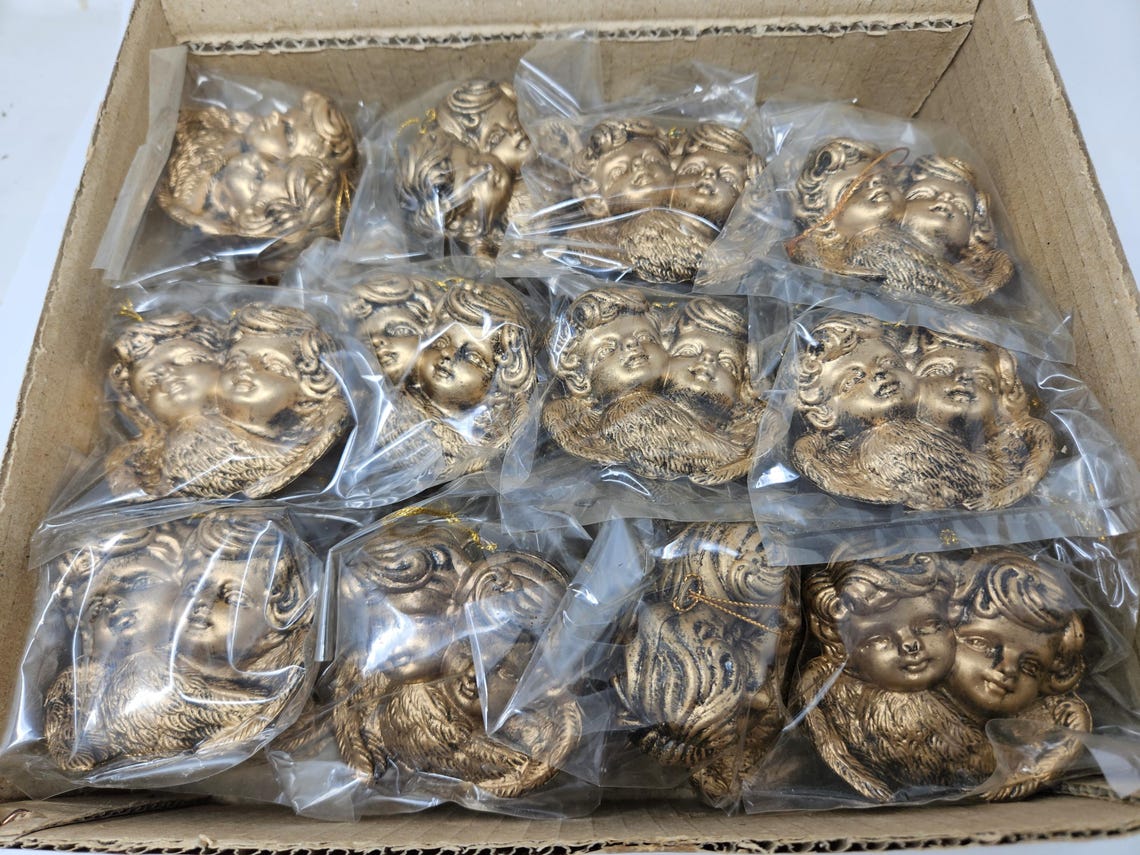 Bulk Case of 24 Vintage Cherub Angel Faces Pair Antiqued Gold Bronze ...