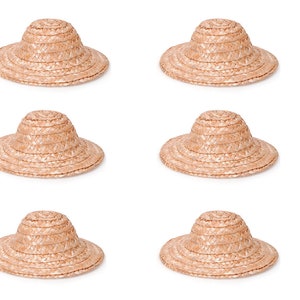 Lot of 6 Darice Natural Wicker Round Straw Sun Hats 8" for Dolls, Bears ...