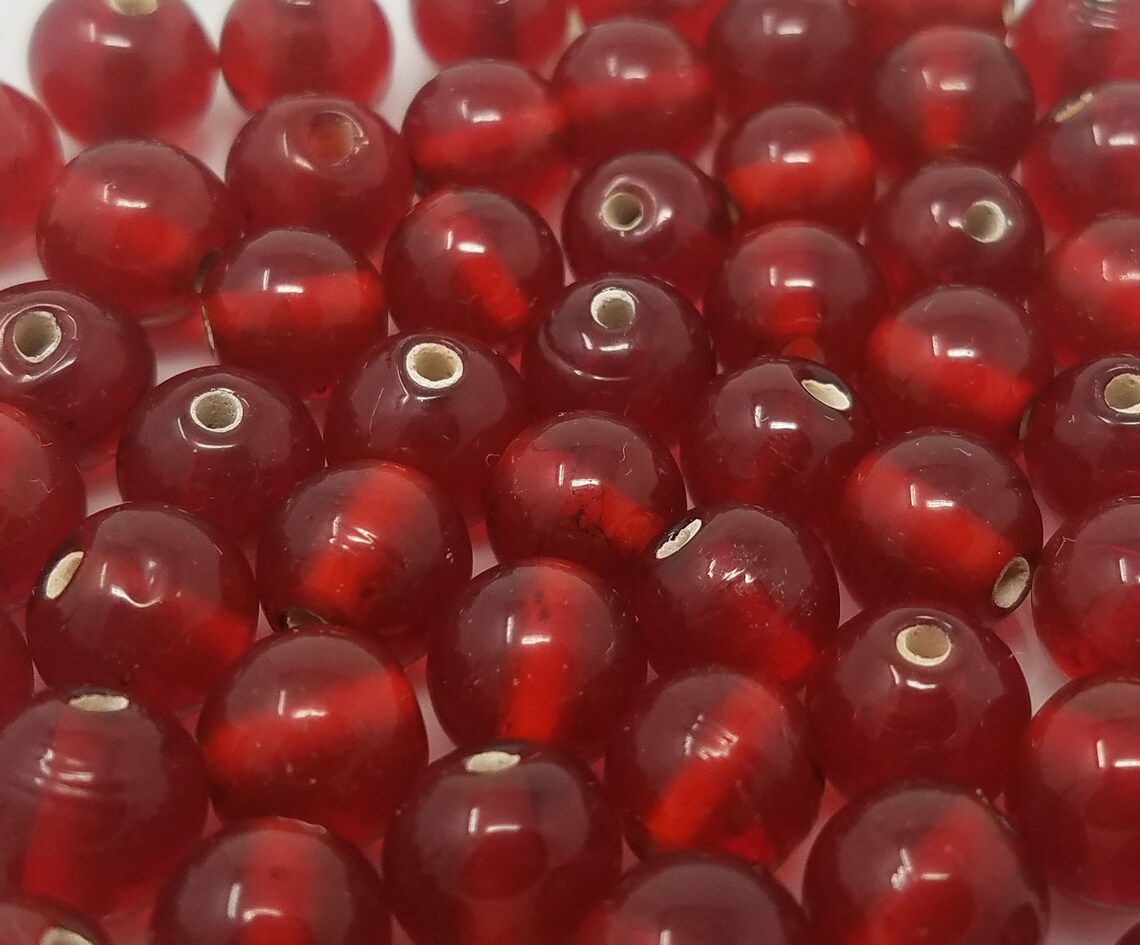 Pack of 50 Vintage Transparent Red or Blue Glass Beads 9mm Round for ...