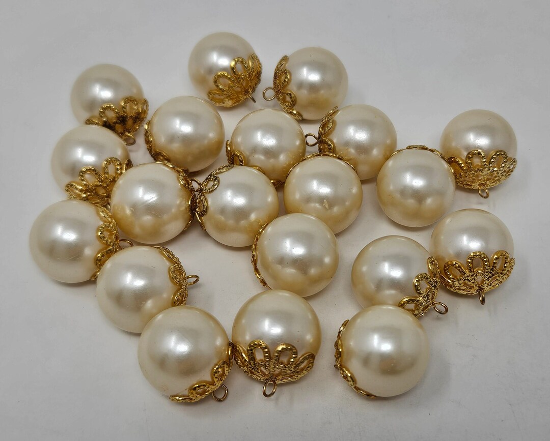 19 Pcs Vintage Cream Pearls Round Plastic Beads 3/4" 19mm Large With ...