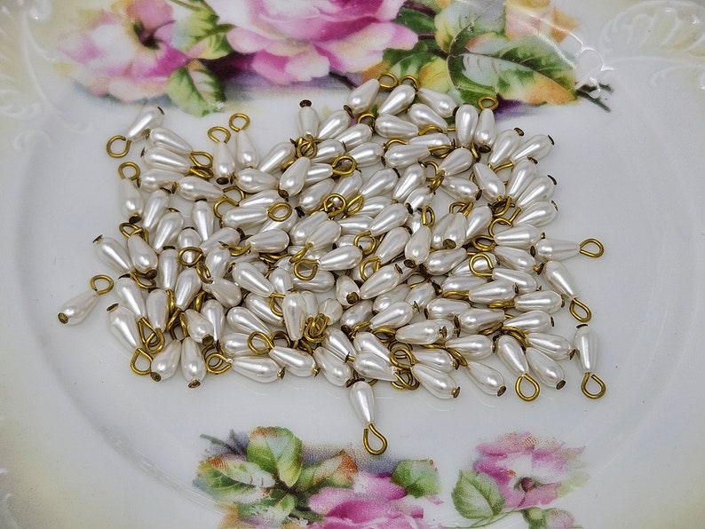 144 Pcs 4mm X 8mm Teardrop White Pearl Beads With Gold Metal Loop - Etsy