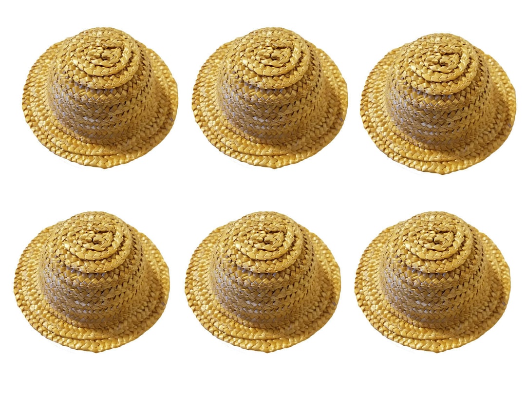 Pack of 6 Natural Straw Wicker Sun Hats Miniature 4-1/2" for Crafts ...