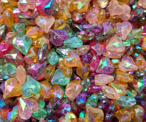1000 pcs Iridescent Crystal Faceted Heart Shaped Plastic | Etsy