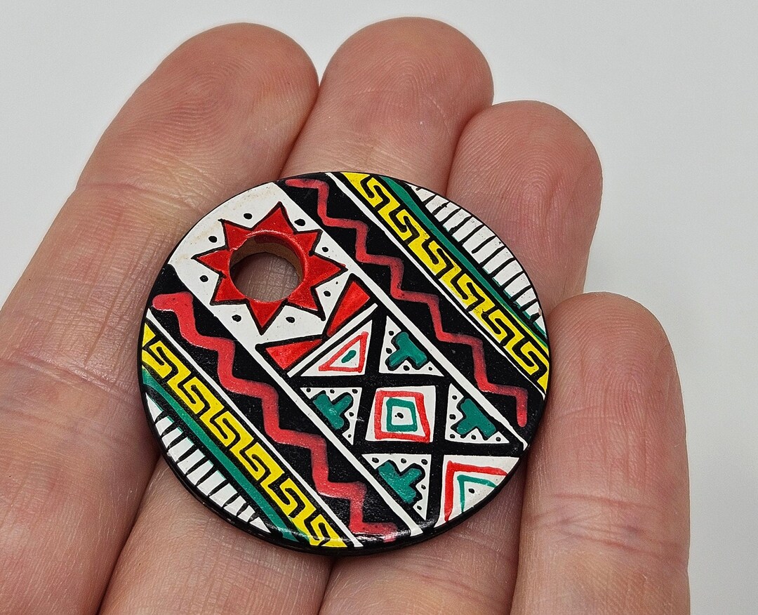10 Pcs Peruvian Painted Clay Pottery With Ethnic Pattern Craft Jewelry ...