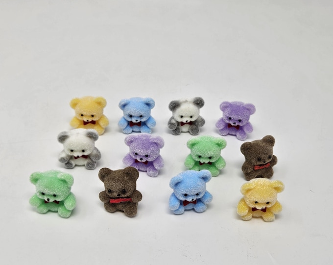 12 Miniature Flocked Teddy Bears - Etsy
