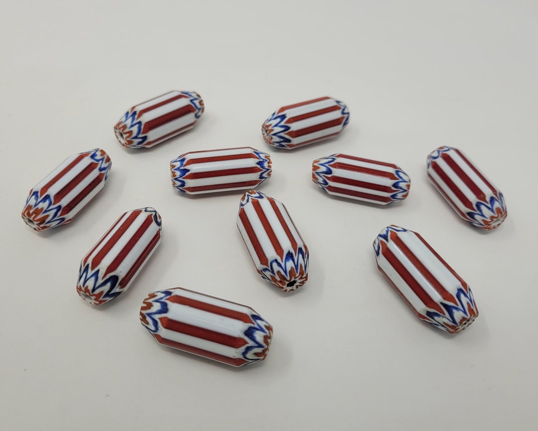 10 Pcs Large Vintage Red White Blue Striped Sunburst Layered Glass