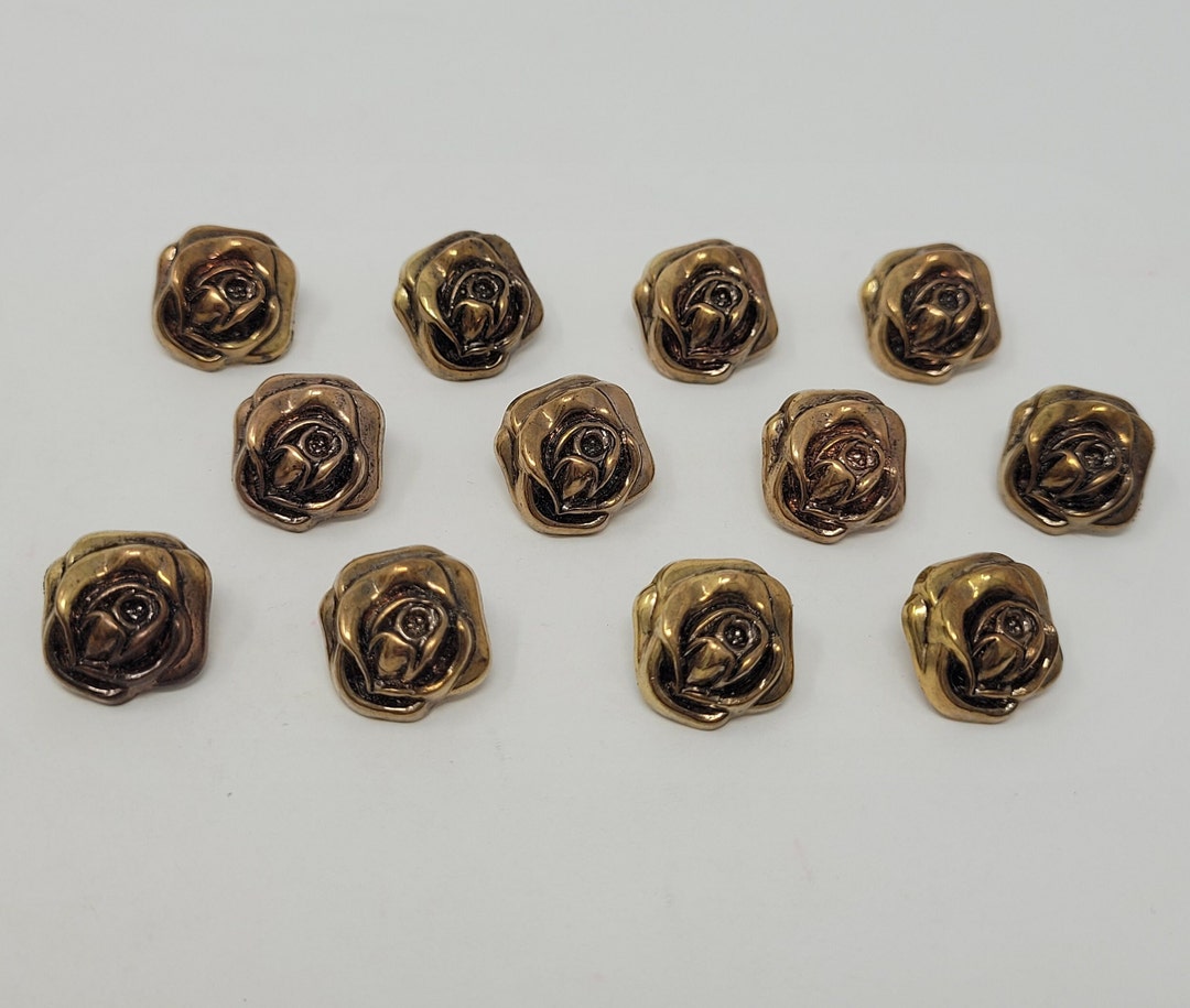 12 Pcs Antique Gold Rose Head Flower Shaped Molded Plastic Sewing Shank ...