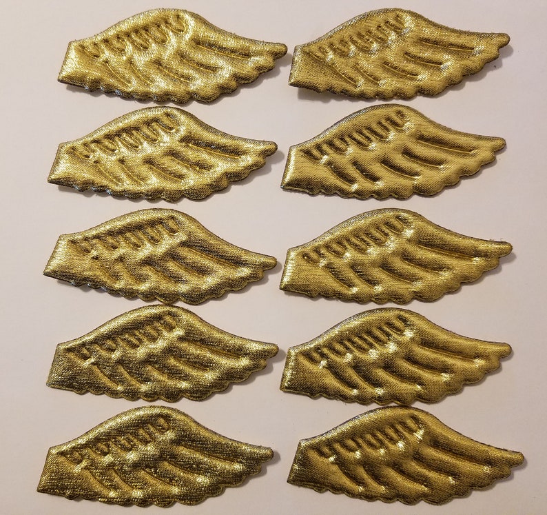 Pack of 10 Gold Angel Wings Puffins Soft Padded Fabric Applique for ...