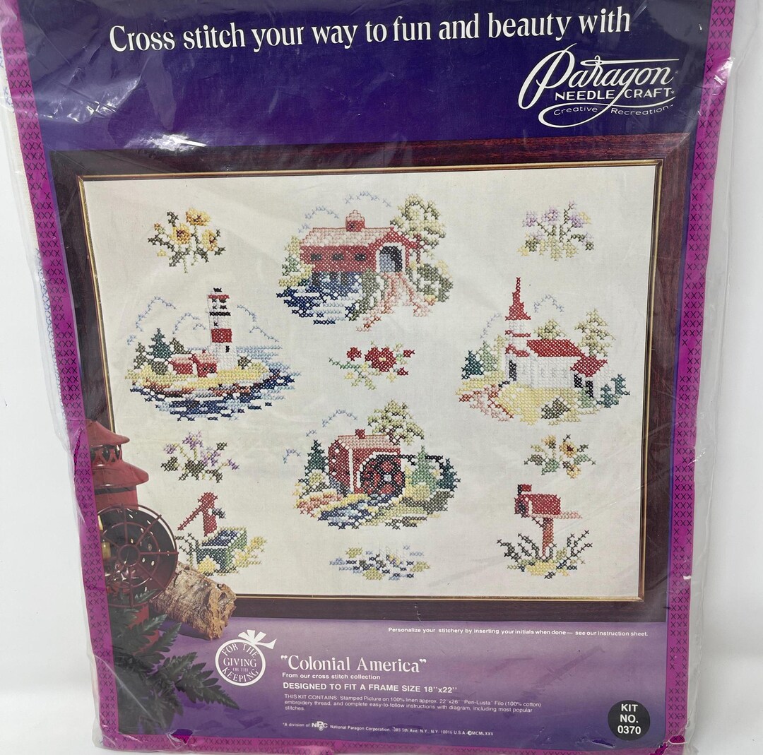 Vintage Paragon Needlecraft Colonial America Stamped Embroidery Cross ...