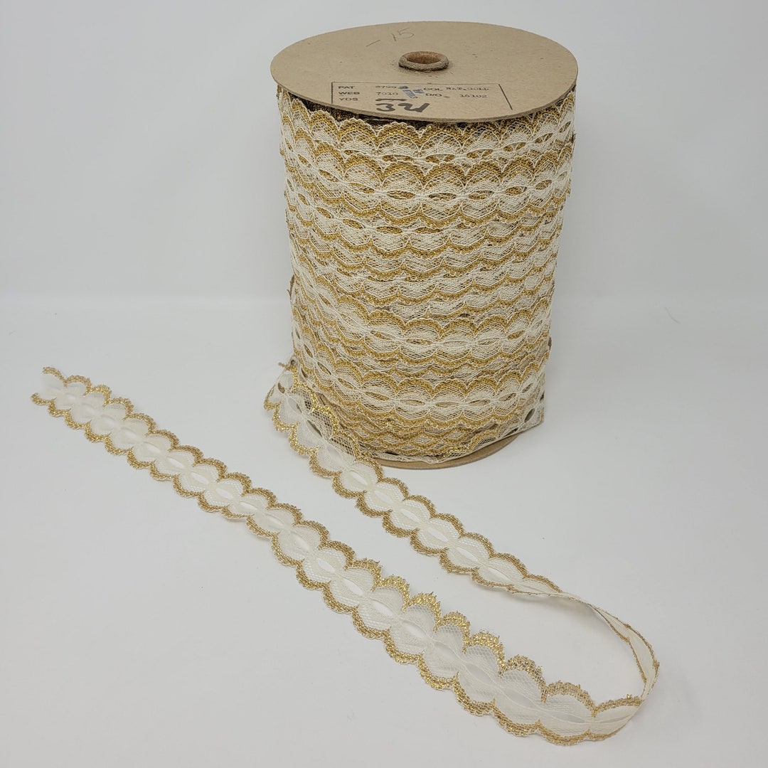 Bulk Wholesale Spool 320 YDS Natural & Gold Mylar Lace Trim Sewing ...