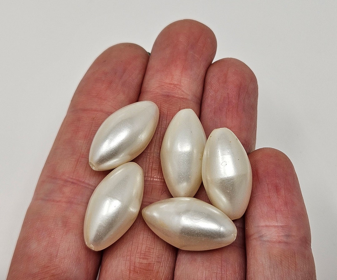 50 Pcs Ivory Acrylic Plastic Pearls Loose Beads 11mm X 20mm Oval ...