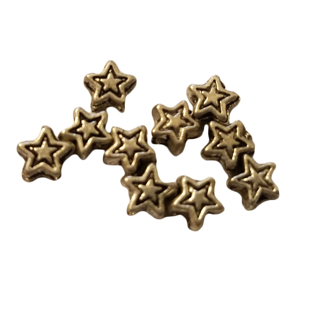 50 Pcs Tiny Star Shaped Silver Pewter Metal Beads Charms for Crafts ...