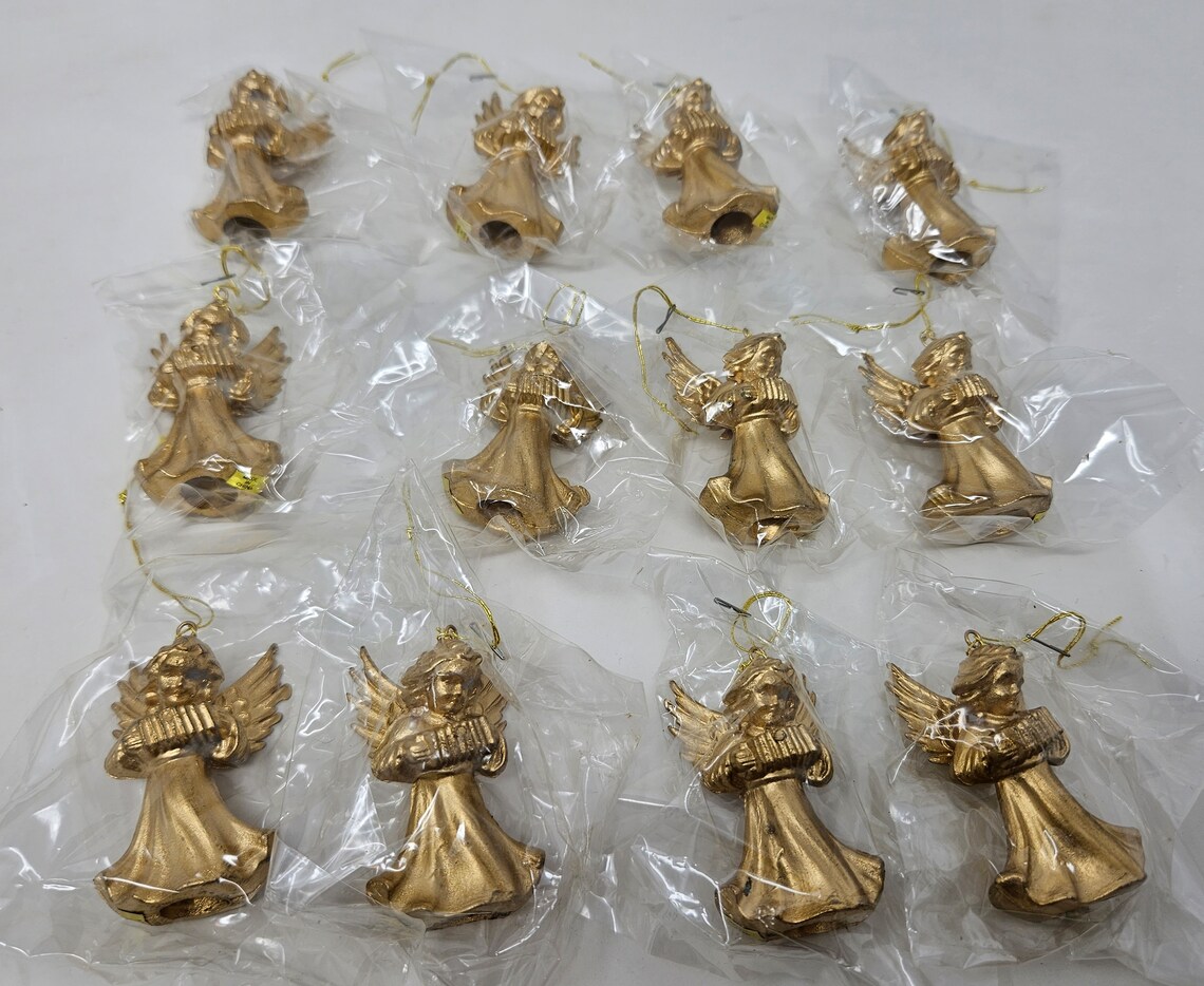 Pack of 12 Vintage Miniature 2" Gold Plastic Angel With Accordion or ...