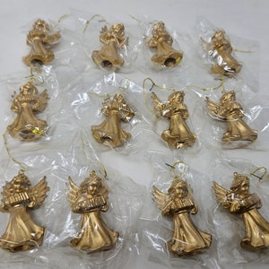 Pack of 12 Vintage Miniature 2" Gold Plastic Angel With Accordion Craft ...