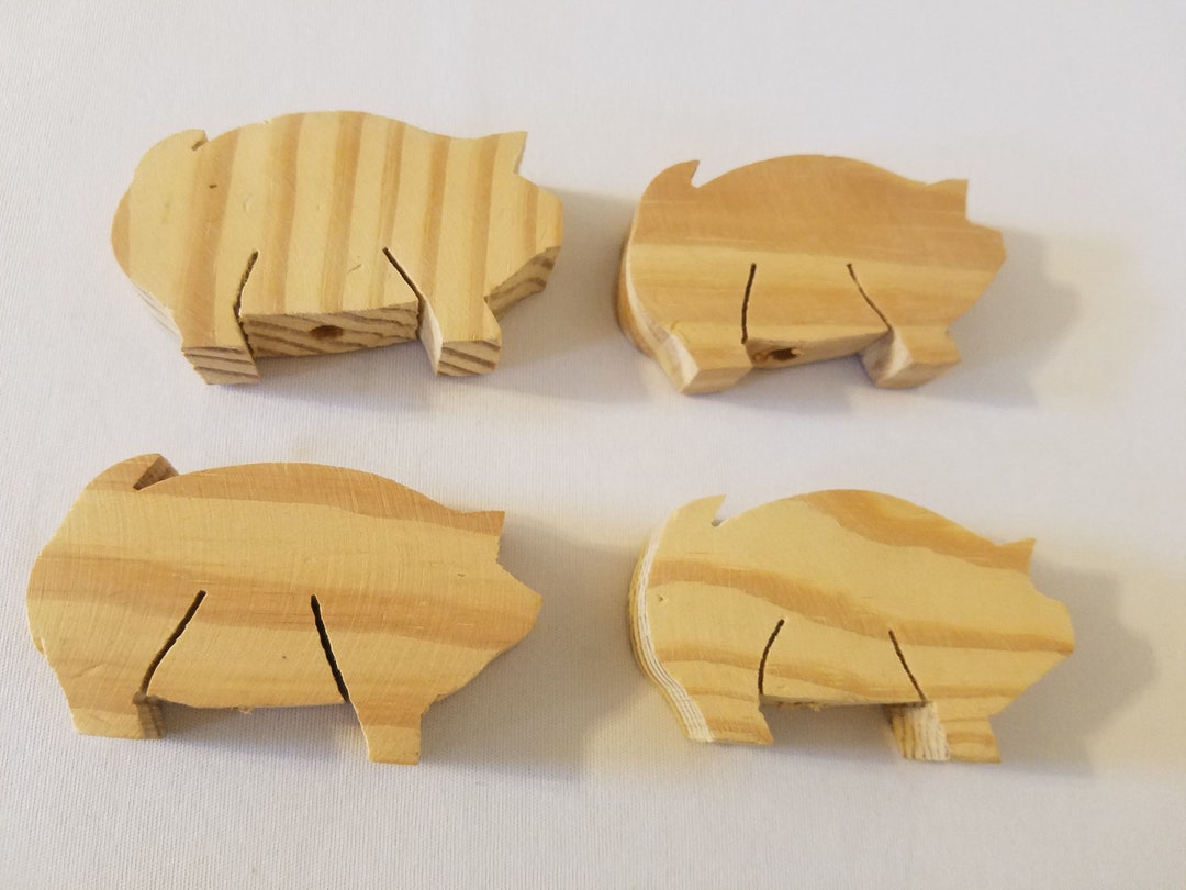 4 Pcs Pig Cut Out Unfinished Pine Carved Wood Craft Animal Shapes Ready ...