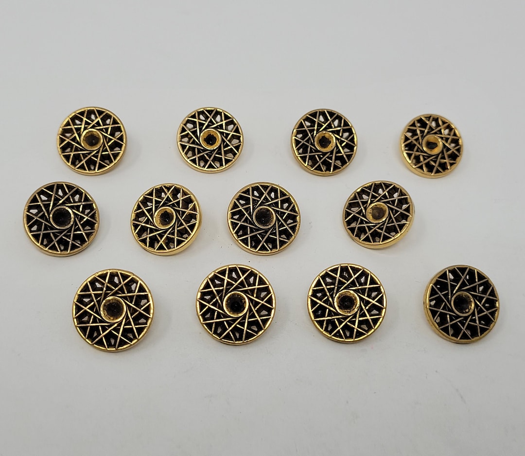 12 Pcs Ornate Lattice Antique Gold Plastic Sewing Buttons 16mm Round ...