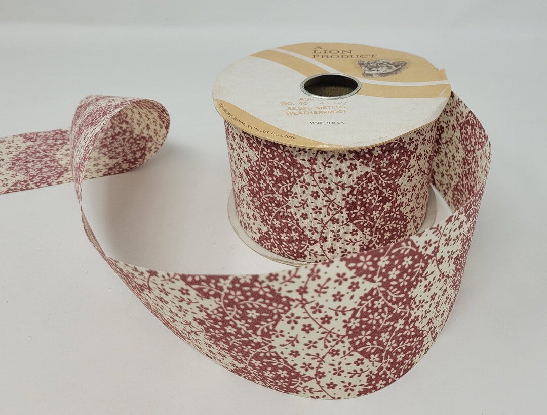 New Vintage Lion Brand Offray ASHLEY Dusty Rose Primitive Floral Woven ...