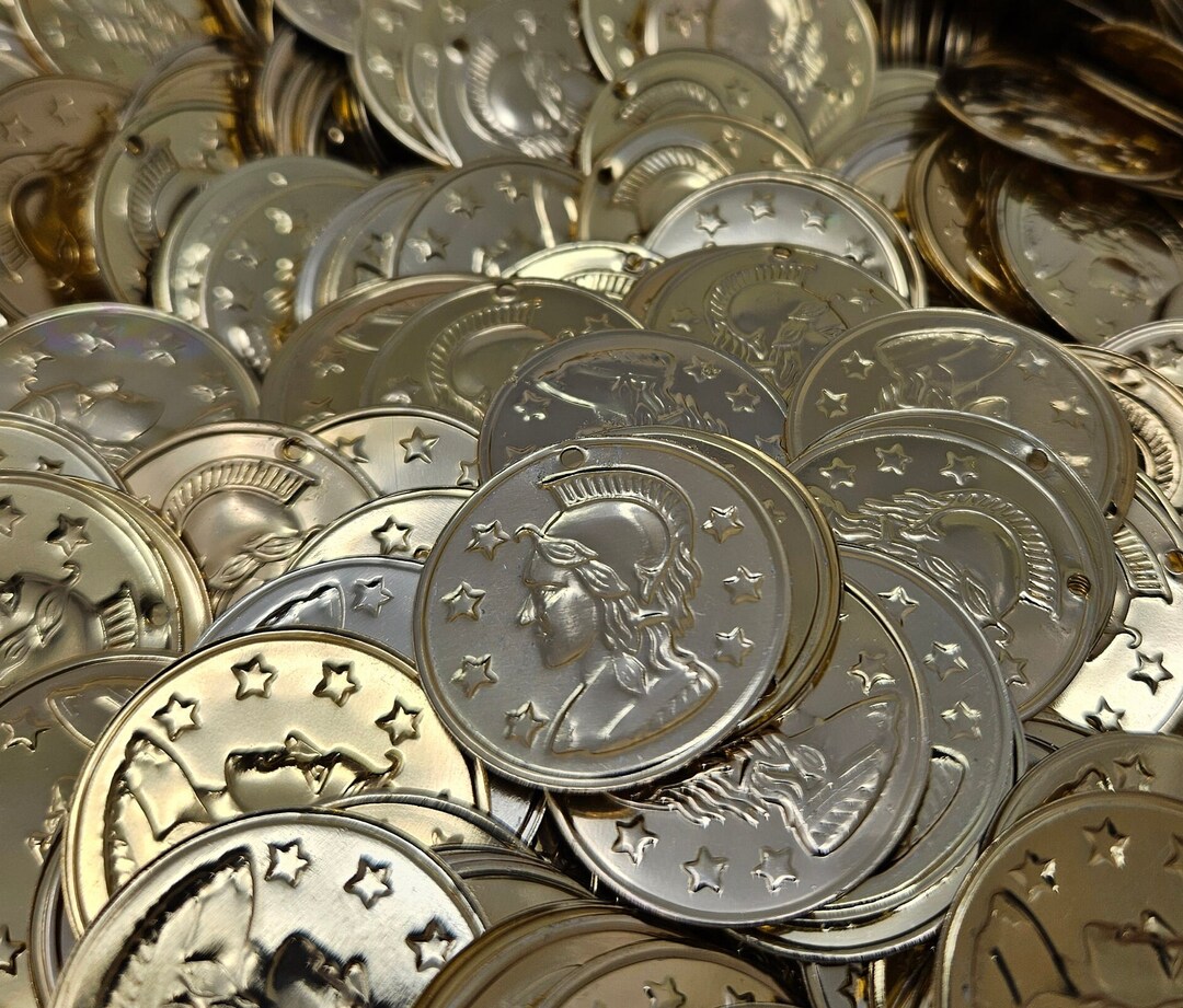 Pack of 50 Spartan Head Faux Coins Gold Tone Thin Metal Craft Pieces ...