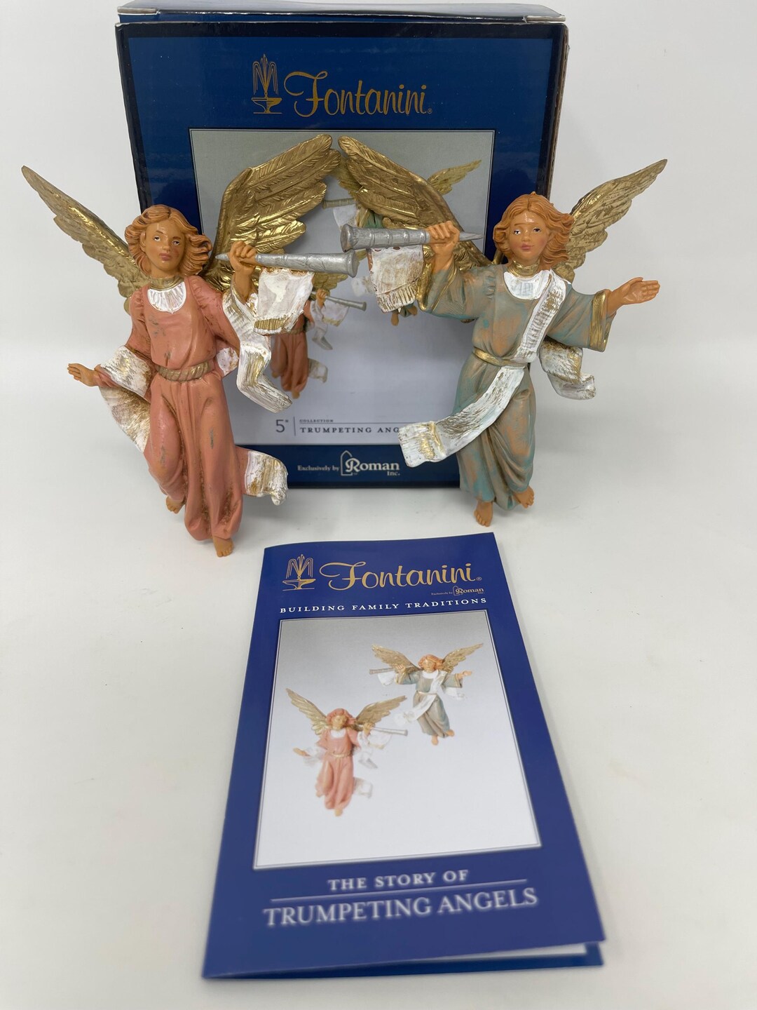 Fontanini Trumpeting Angels Pair Statue Figure 5" 5 Inch Collection New ...