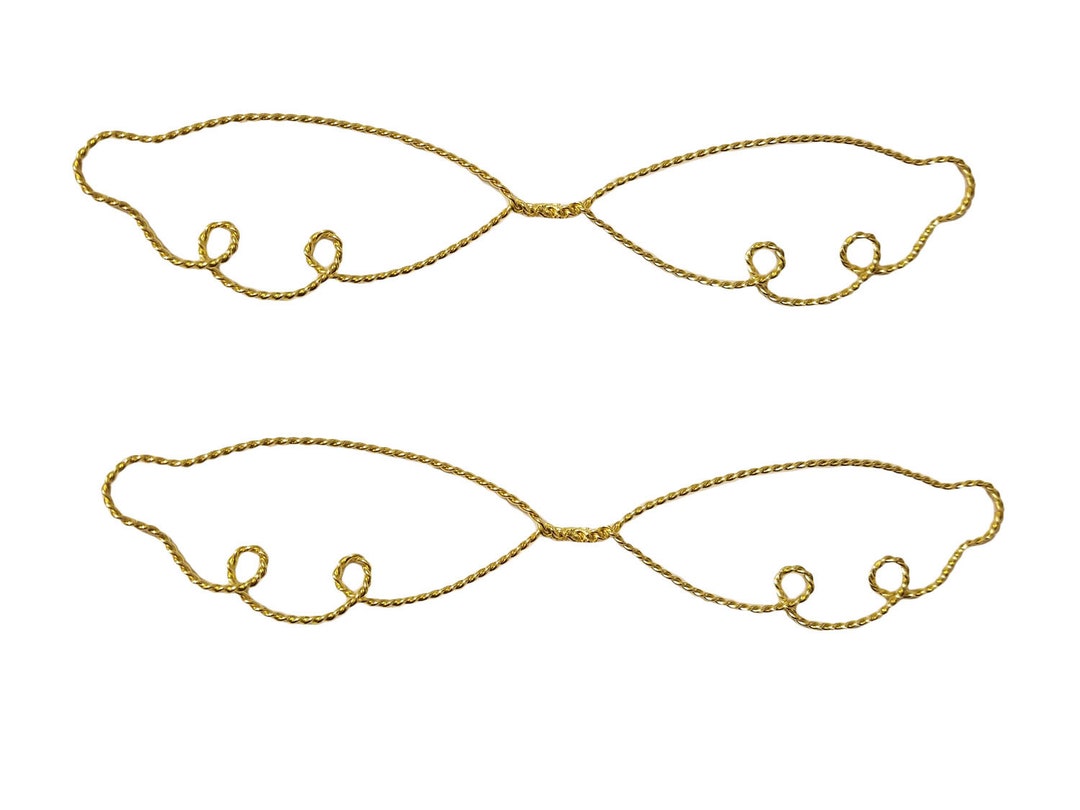 2 Pair 7" Twisted Gold Metal Wire Angel Wings for Craft Doll or ...