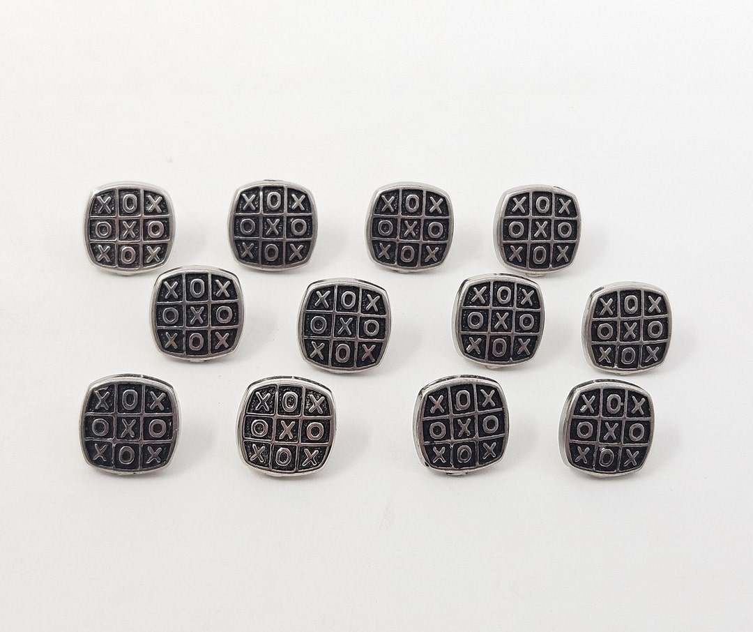12 Pcs XOXO Tic Tac Toe Silver Molded Plastic Sewing Buttons 11mm ...