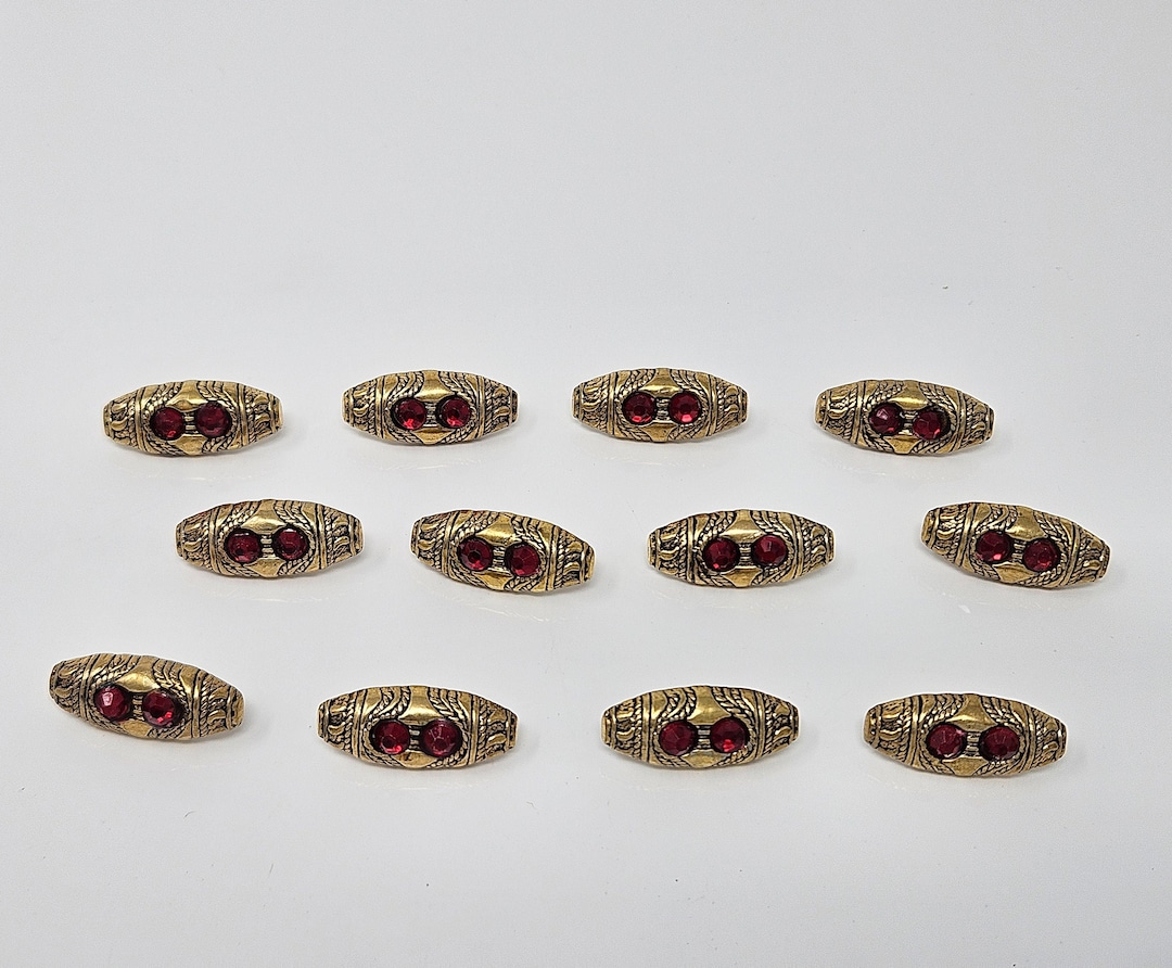 12 Pcs Gold Baroque Oblong Molded Plastic Sewing Buttons With Ruby Red ...