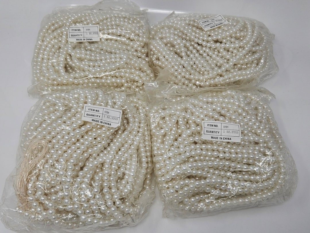 Lot of 48 White Loose String Pearls Strands 8mm Round Plastic Beads 60 ...