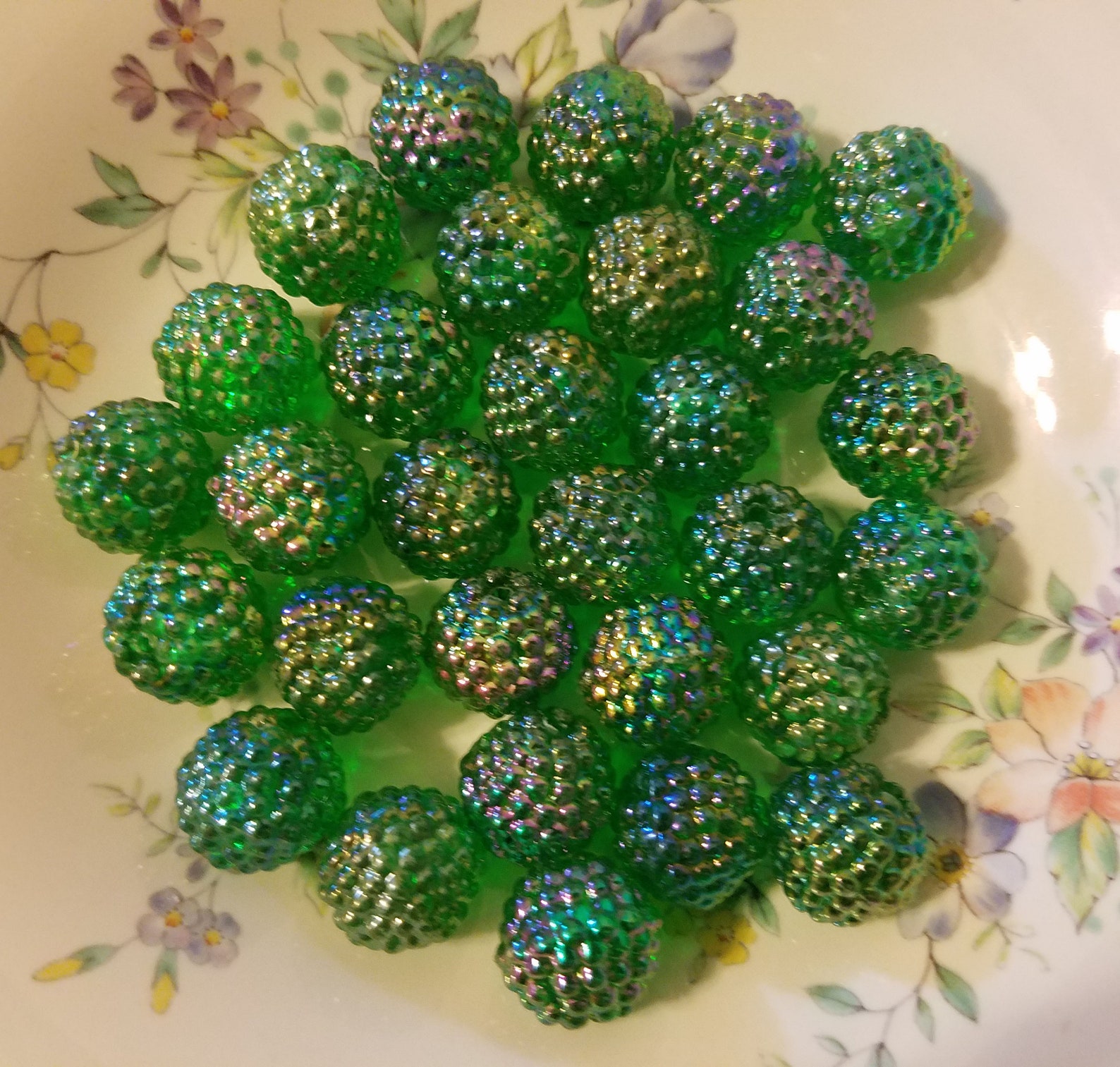 100 Pcs Vintage 15mm Iridescent Berry Raspberry Beads Plastic Acrylic ...