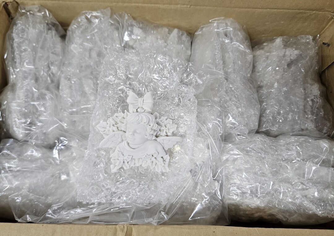 Bulk Case of 48 Vintage White Resin Alabaster Cherub Angel With Holly ...