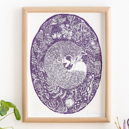Woodland Fox Print Small Screen Printed Illustration A5 - Etsy