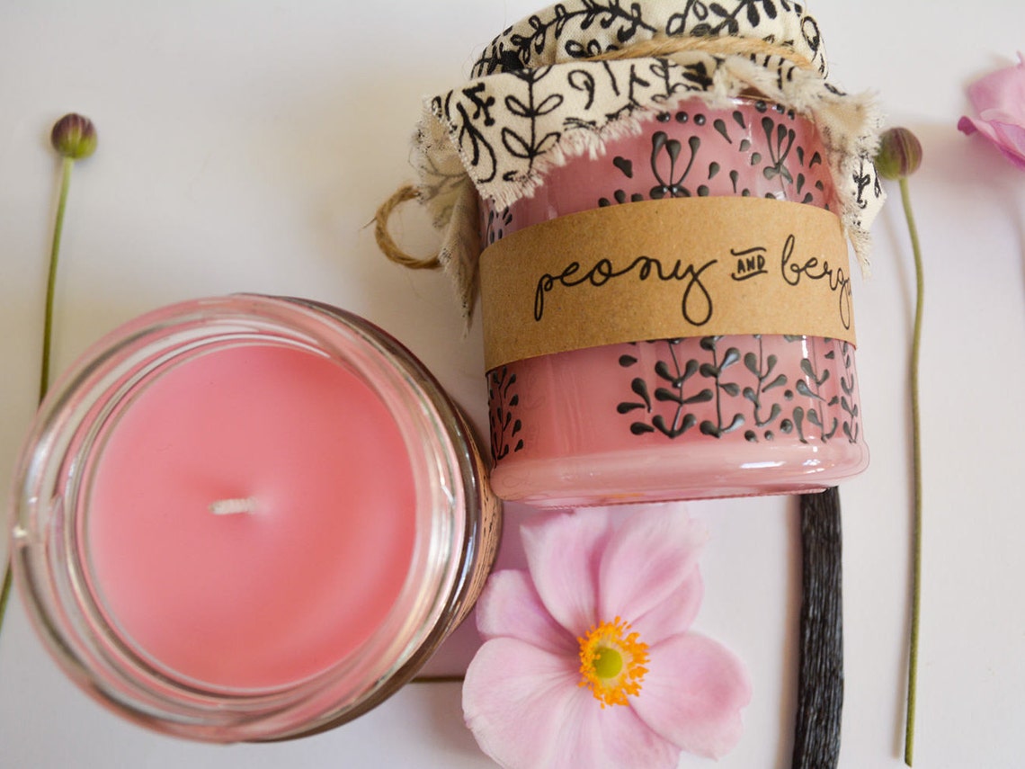 Hand Poured Candle 'Peony & Bergamot' Handcrafted | Etsy