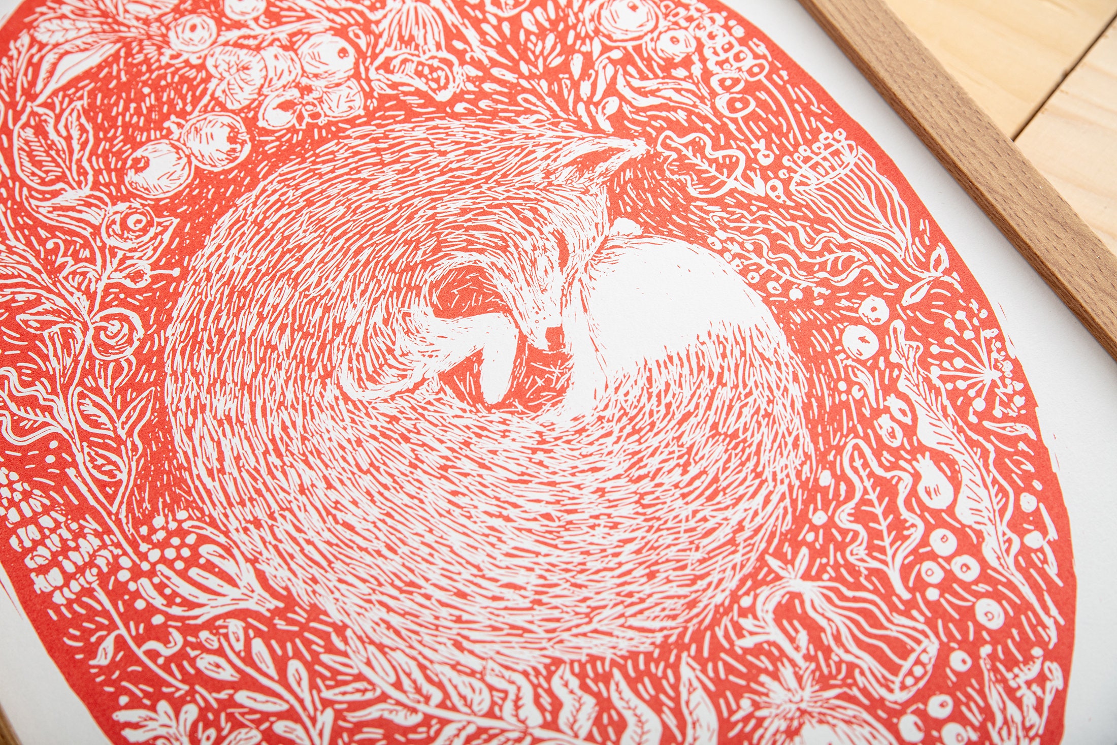 Woodland Fox Screen Print in Crimson Red | Etsy UK