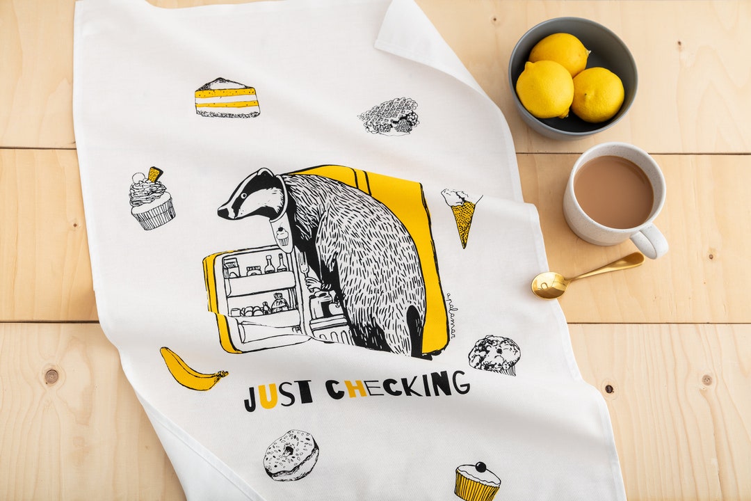 Cheeky Badger Tea Towel 'just Checking' - Etsy