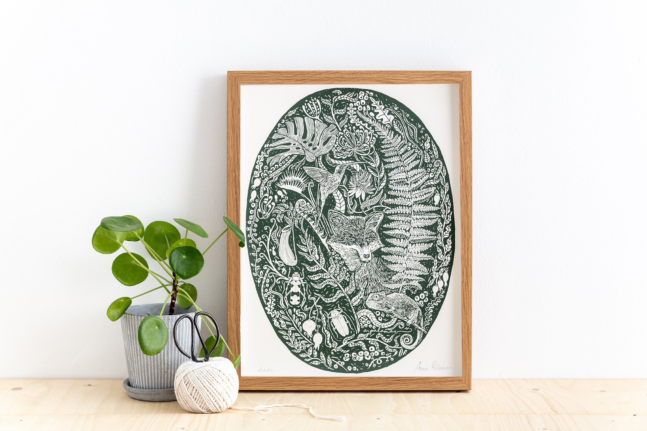 Rainforest Fox Screen Print in Essex Green - Etsy