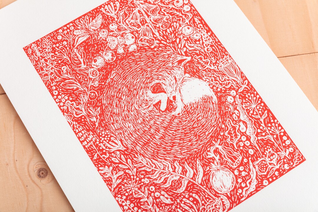 Woodland Fox Print Small Screen Printed Illustration A5 - Etsy