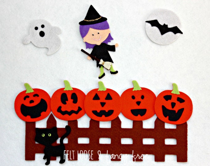 Halloween 5 Little Pumpkins Felt Board / 10-piece Flannel Board / Fall ...