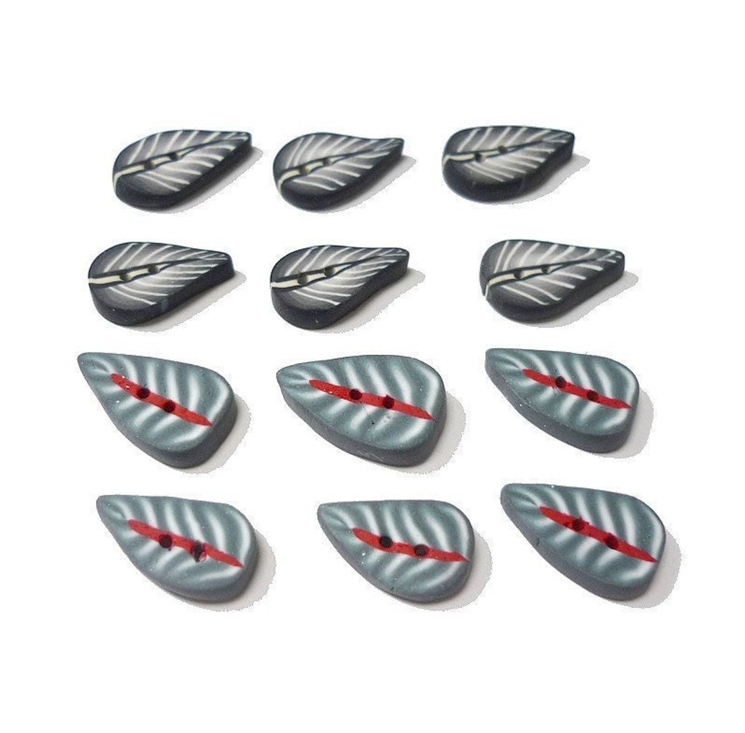 Small Leaf BUTTONS in Grey and Black With Red Handmade in Polymer Clay ...