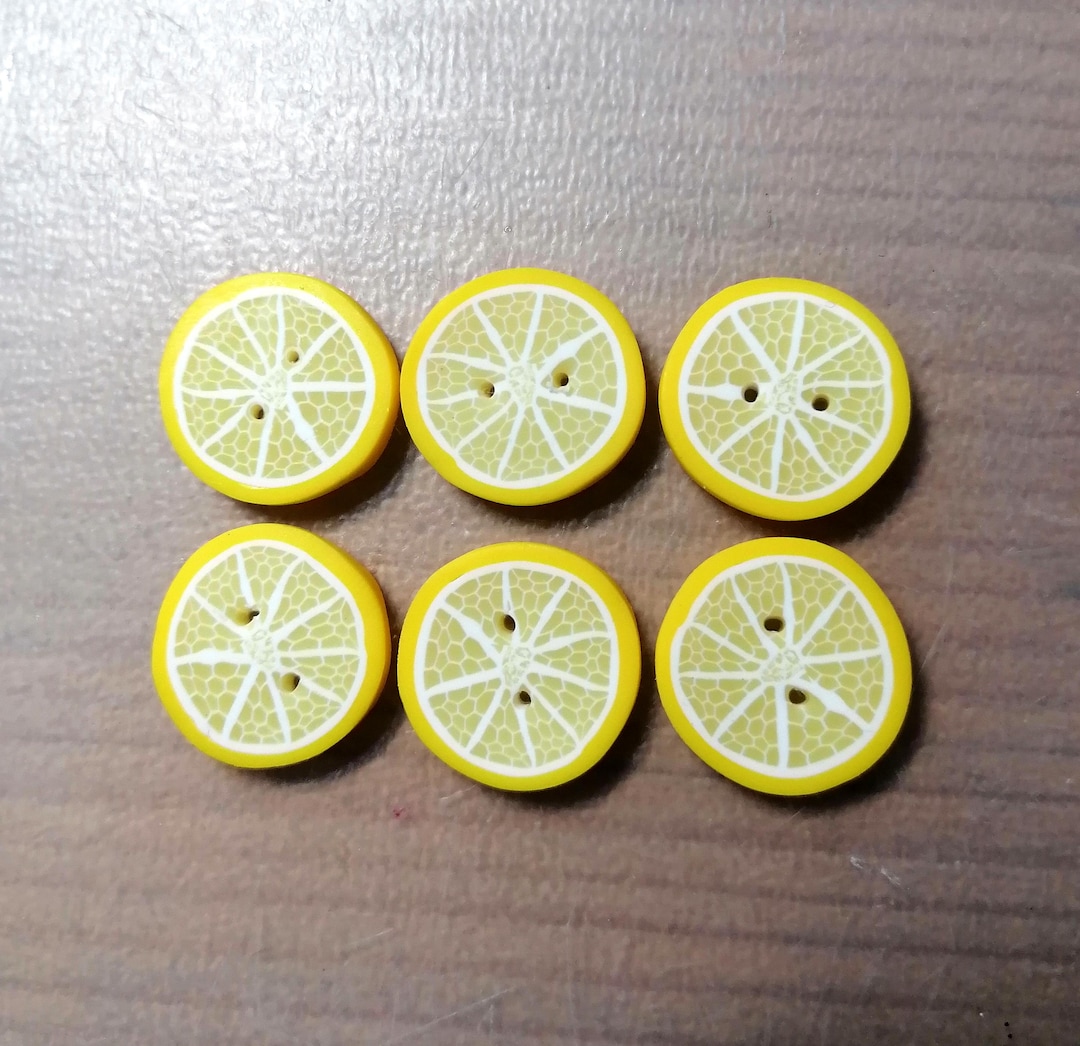 Polymer Clay Lemon Slice Buttons 20mm Set of 6: Handmade Citrus ...