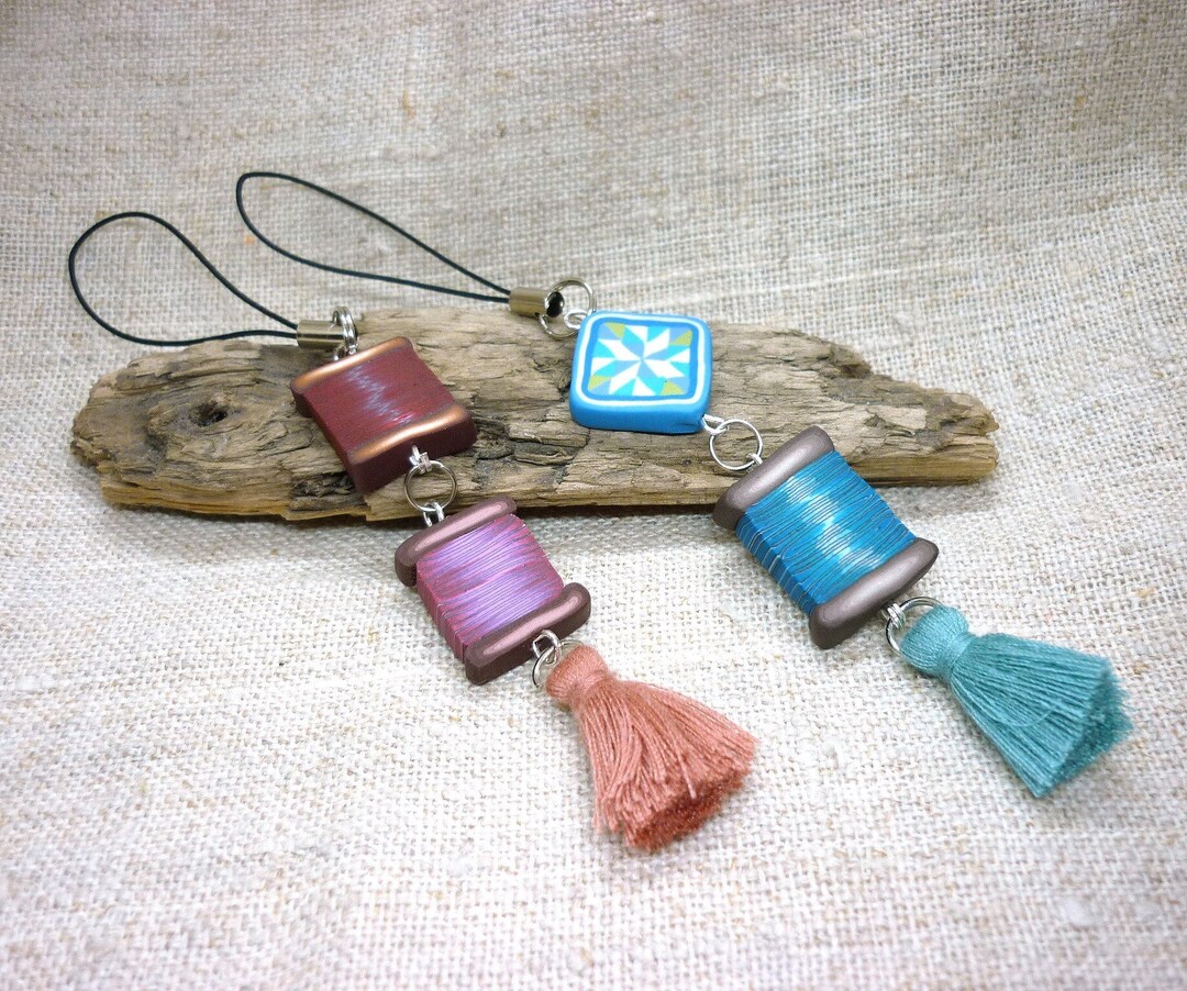 Two Beaded Scissor Fobs With Handmade Polymer Clay Beads and Tassel ...
