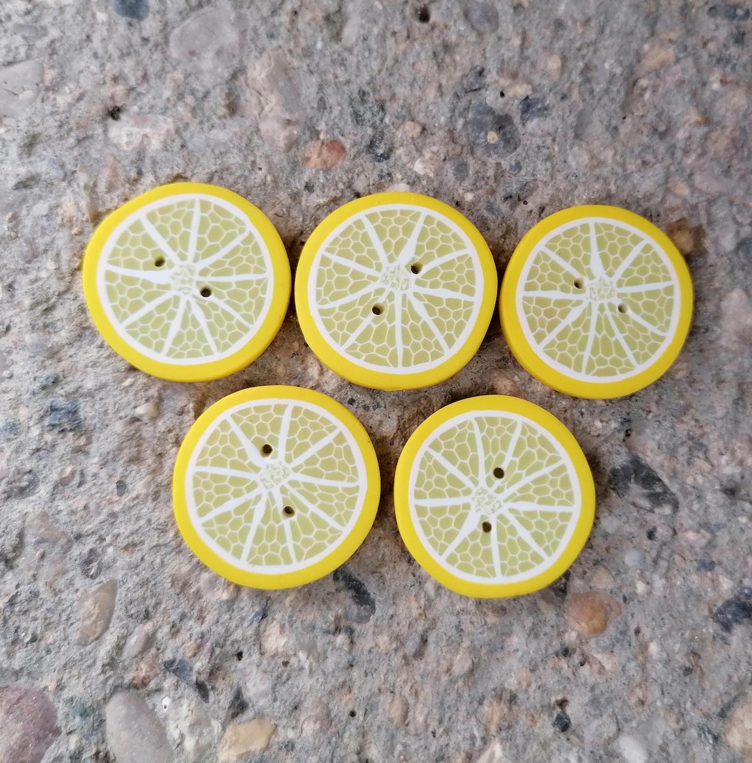 Handmade Lemon Slice Buttons: Polymer Clay Citrus Fruit, 27mm Set of 5 ...